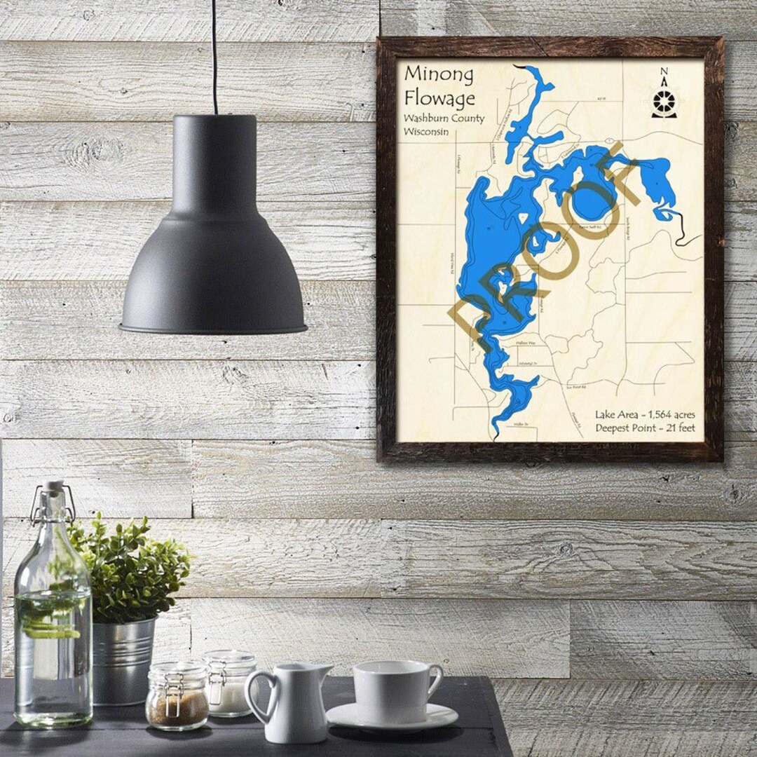 Minong Flowage, Wisconsin 3D Wood Map | Cabin Decor - Lake House Décor ...