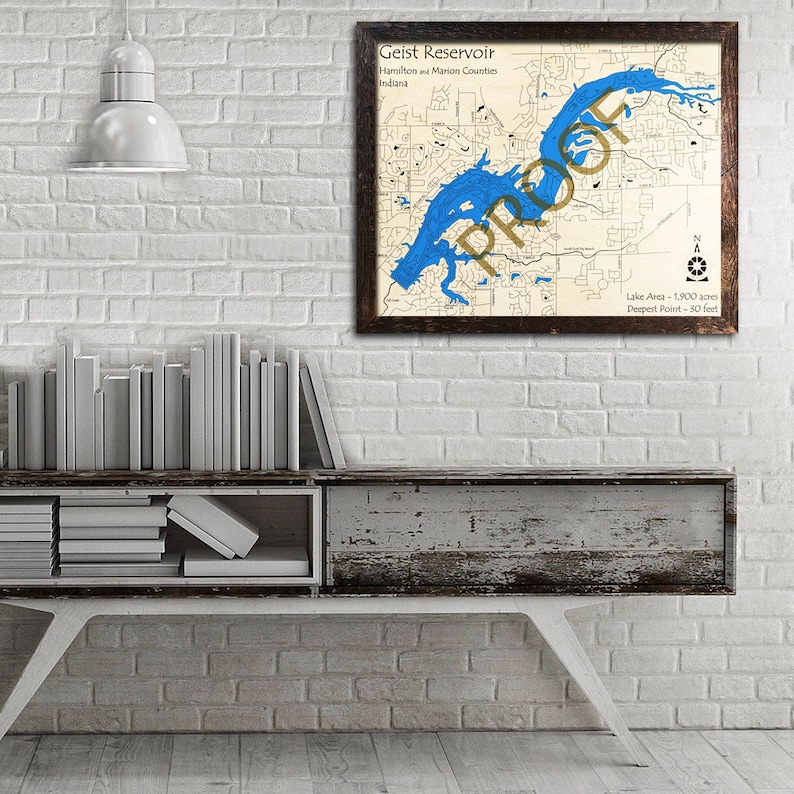 Wooden Geist Reservoir 3D Map Custom Lake Map Cabin Decor - Etsy