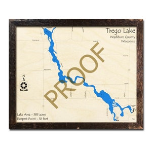 Trego Lake, WI 3D Wood Map | Custom Cabin Decor - Lake House Décor ...