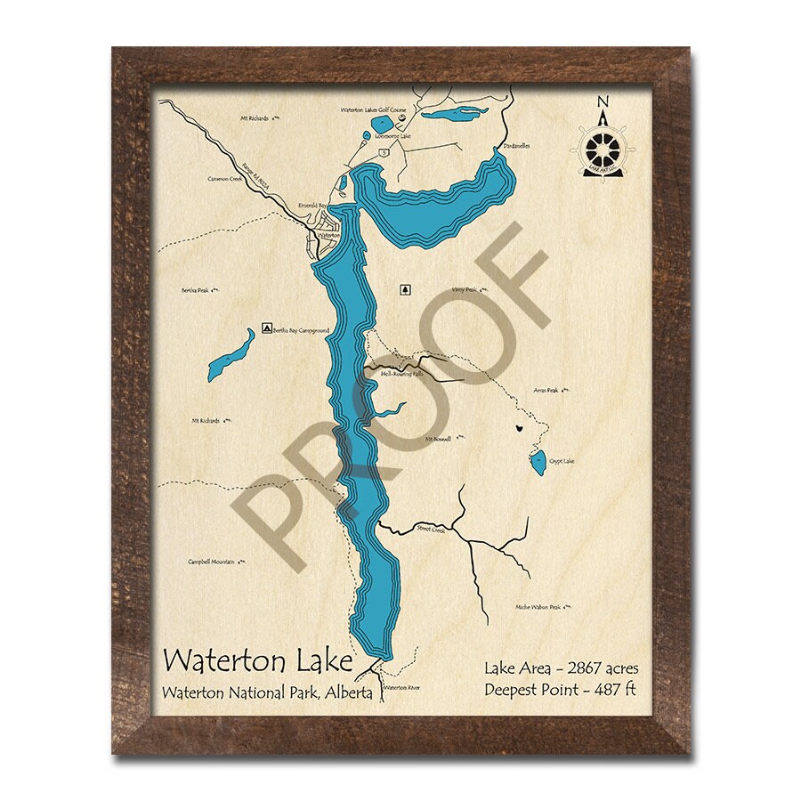 Waterton Lake 3D Wood Map | Waterton National Park, Alberta, Canada ...