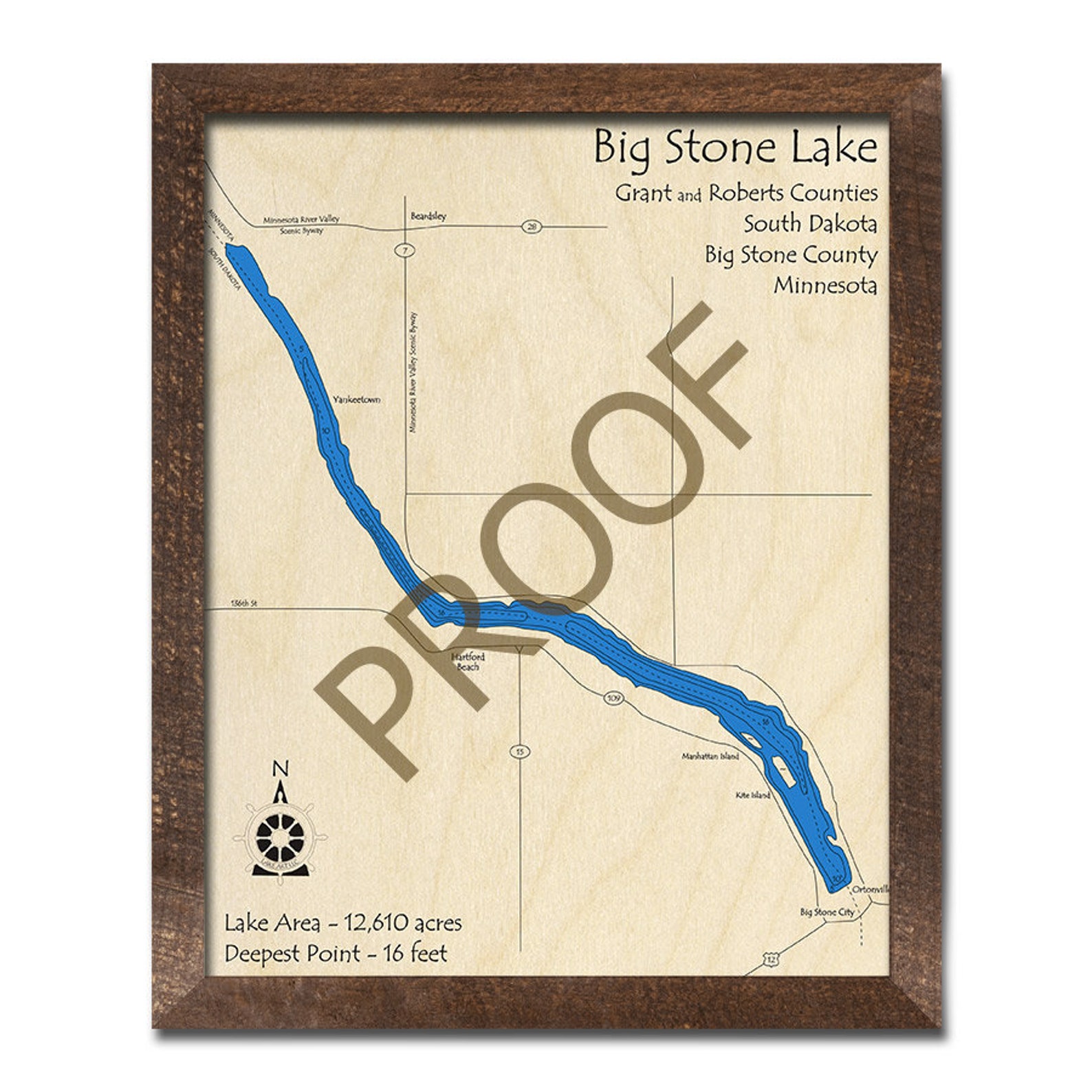Big Stone Lake, MN 3D Wood Map Custom Nautical Map, Cabin Decor, Lake ...