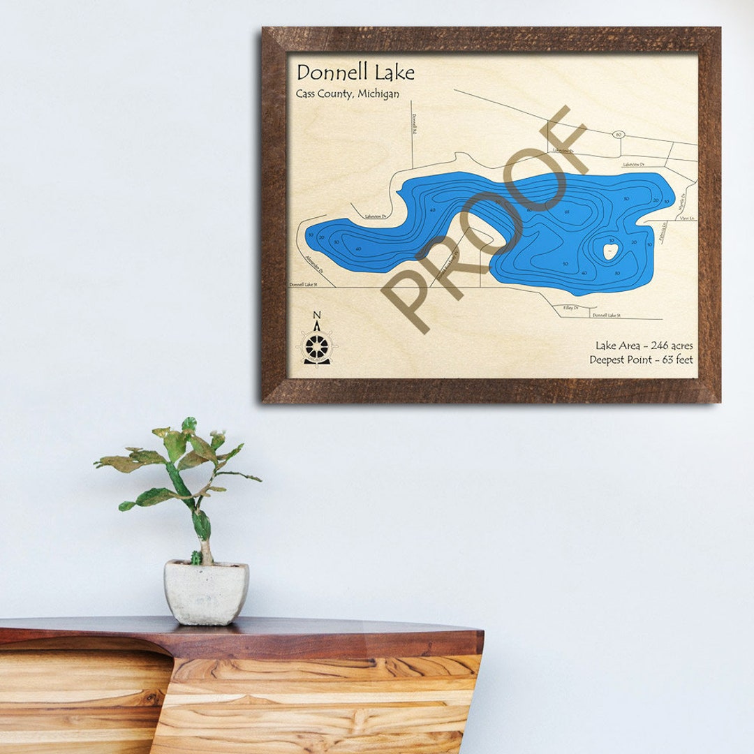 Donnell Lake, MI 3D Wood Map | Custom Nautical Map, Cabin Decor, Lake ...