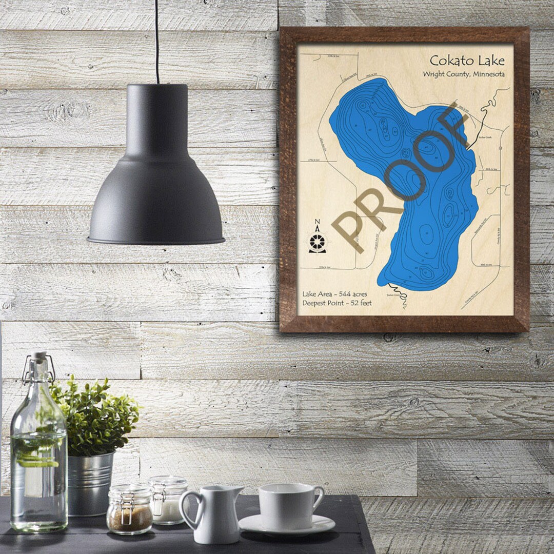 Cokato Lake, MN 3D Wood Map | Custom Nautical Map, Cabin Decor, Lake ...