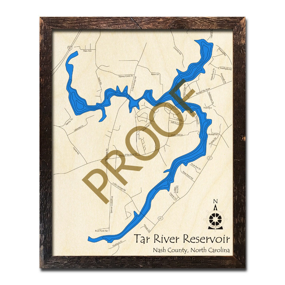 3D Tar River Reservoir Map, North Carolina, 3D Wood Map | Cabin Decor ...