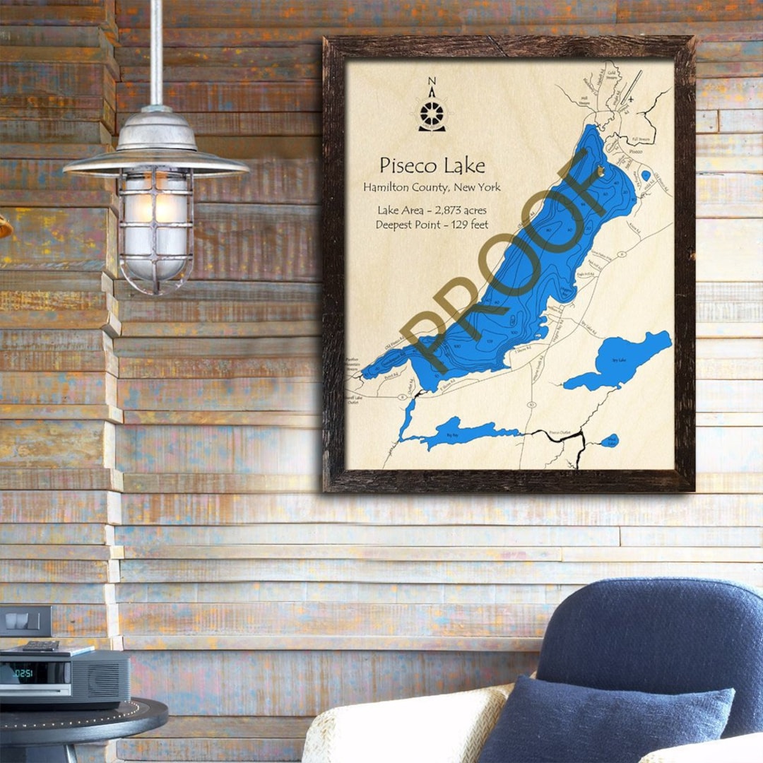 Piseco Lake, New York 3D Wood Map | Cabin Decor - Lake House Décor ...