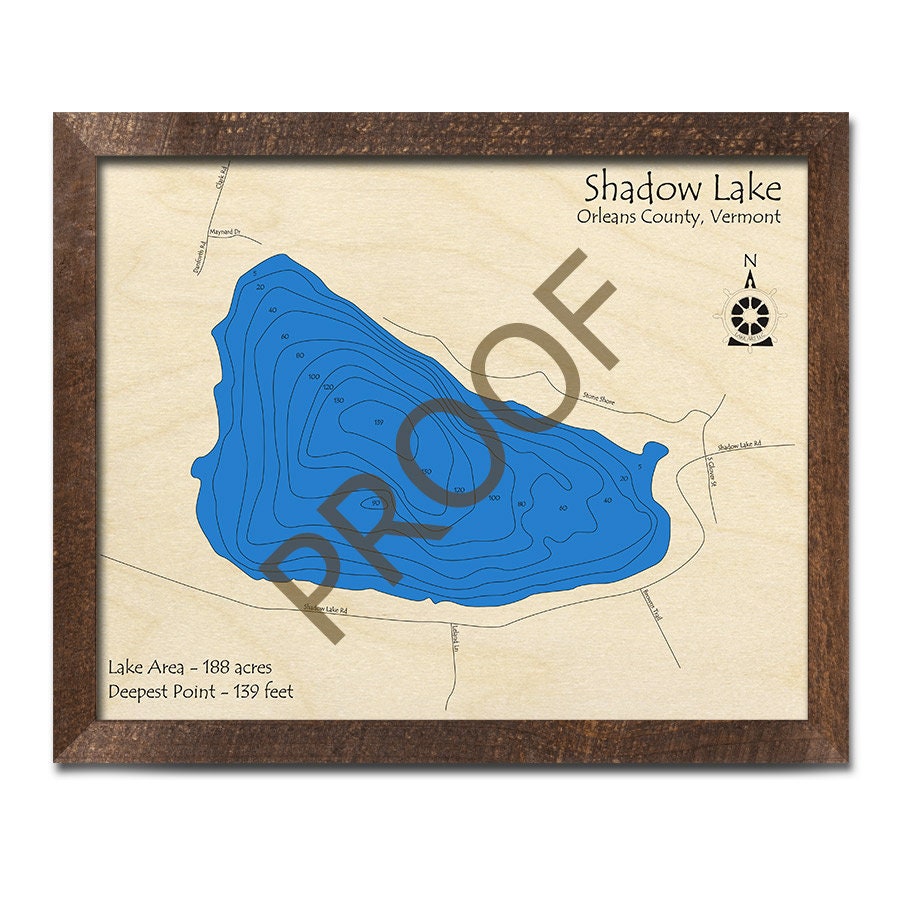 Shadow Lake VT 3D Wood Map Custom Nautical Chart Cabin | Etsy