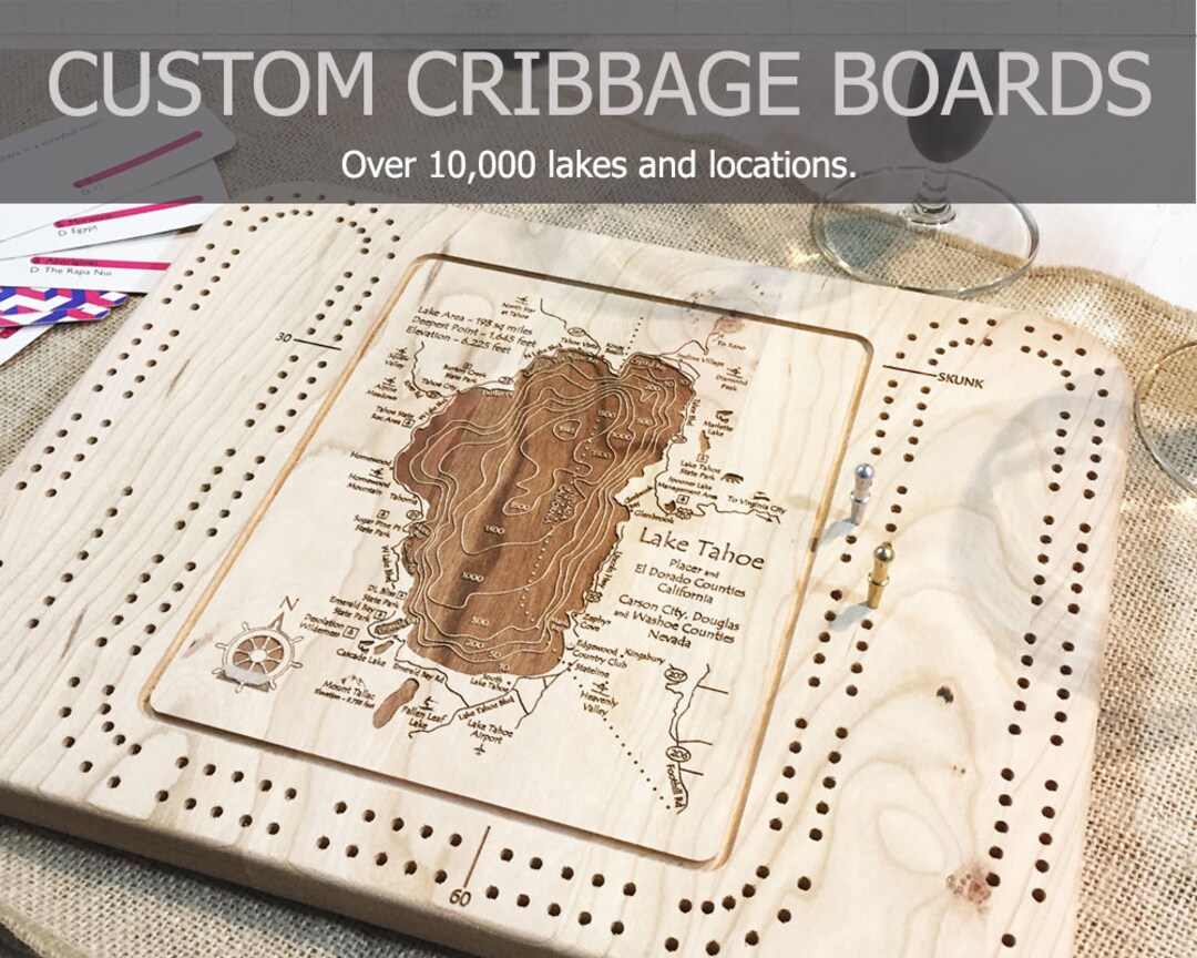 Laser-etched Cribbage Game Boards W/ Your Favorite Lake | Custom ...
