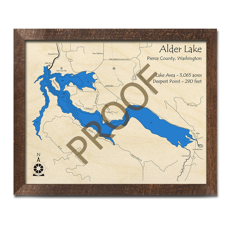 Alder Lake WA 3D Wood Map 3D Depth Map Cabin Decor Lake | Etsy