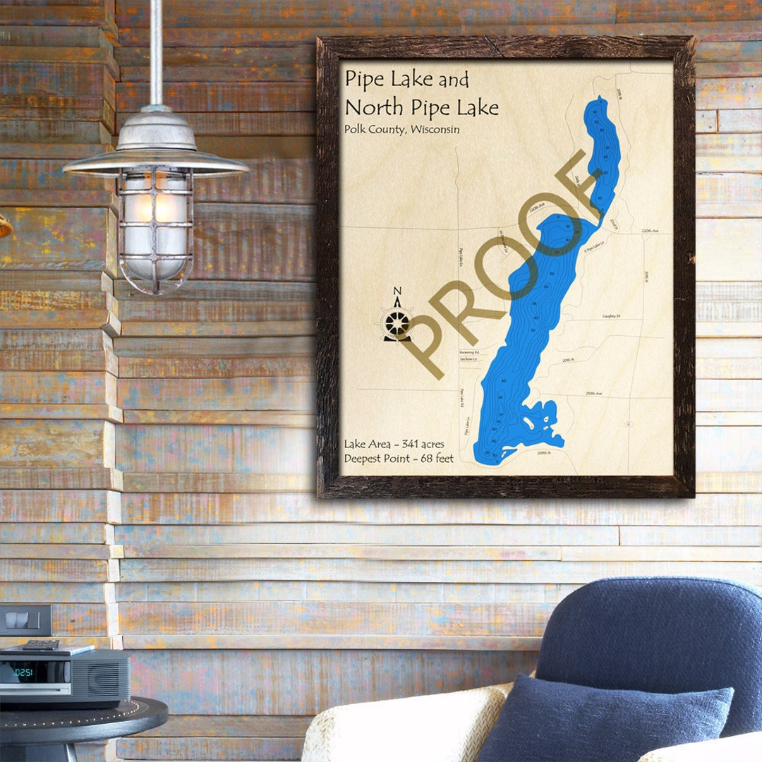 Pipe Lake-north Pipe Lake WI 3D Wood Map Custom Cabin Decor - Etsy