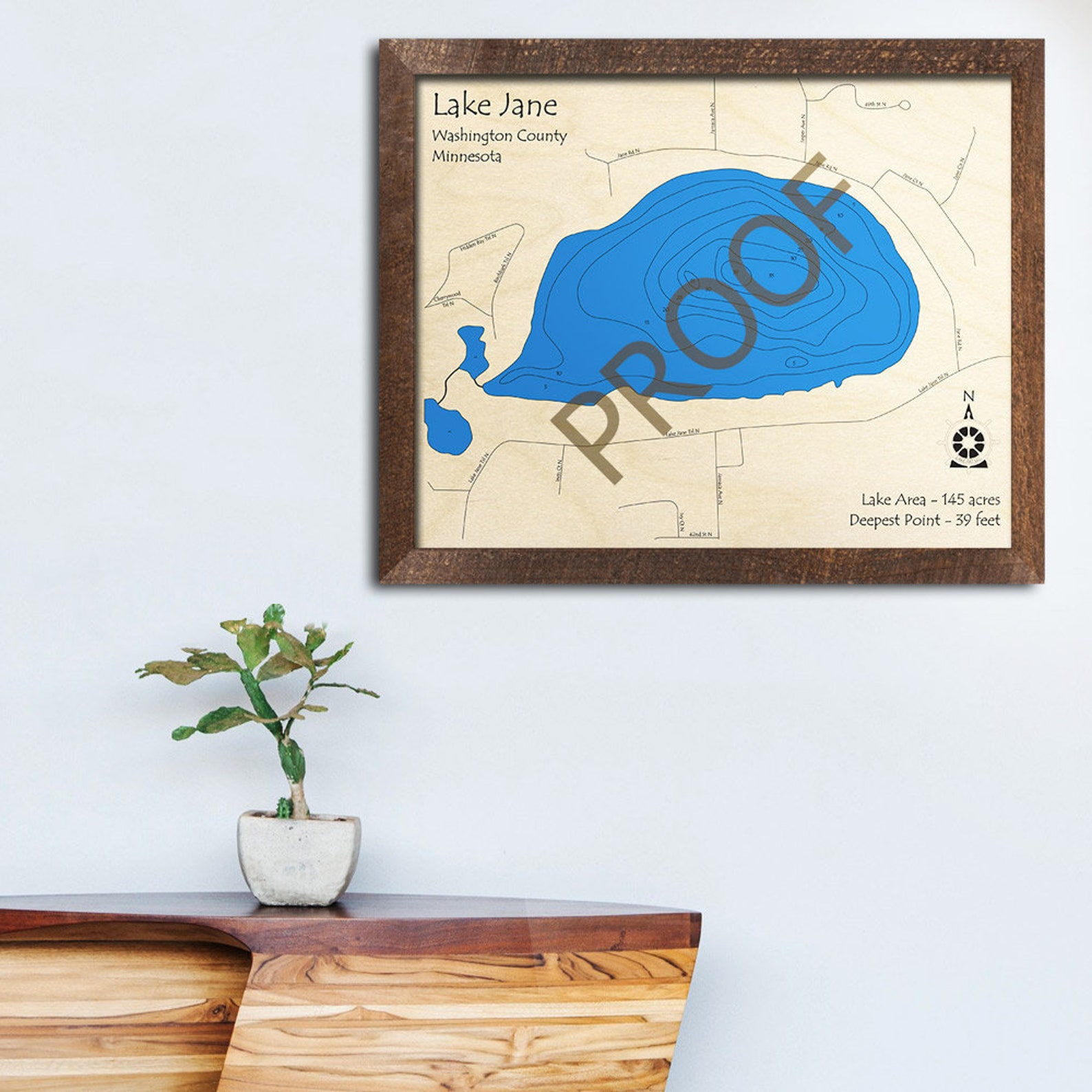 Lake Jane, MN 3D Wood Map | Custom Nautical Map, Cabin Decor, Lake ...