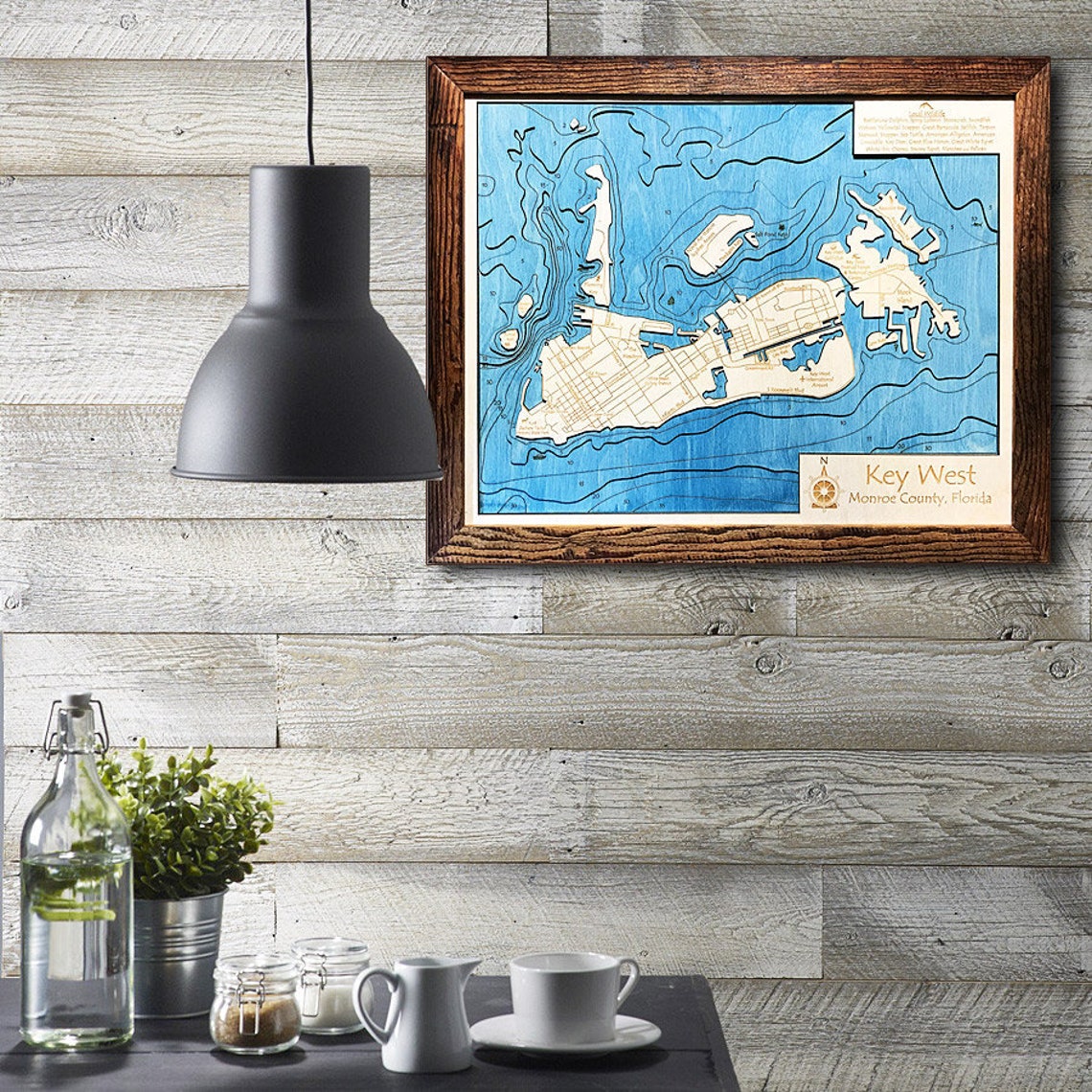 Key West Florida 3D Nautical Wood Map Laser-etched Carved | Etsy