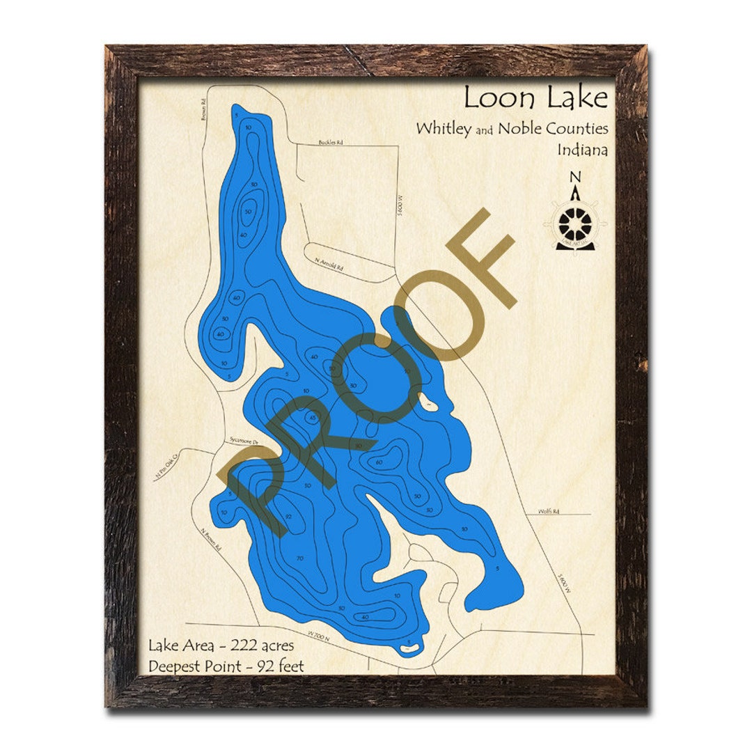 Wooden Loon Lake Map, Indiana 3D Wood Map | Cabin Decor - Lake House ...