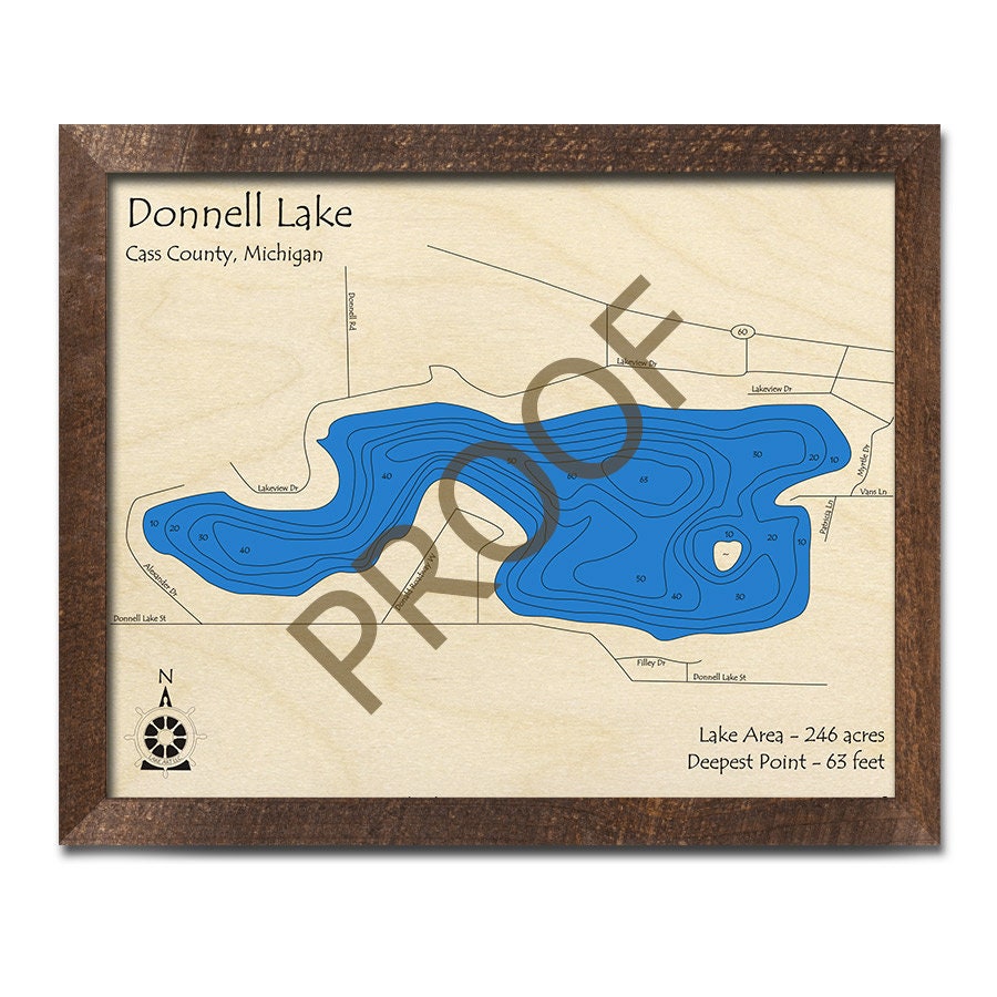 Donnell Lake, MI 3D Wood Map | Custom Nautical Map, Cabin Decor, Lake ...