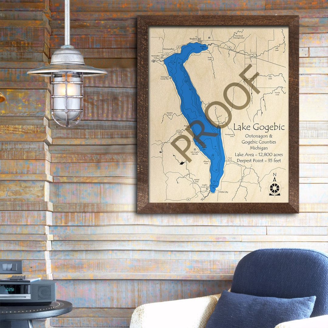 Lake Gogebic, MI 3D Wood Map | Custom Nautical Map, Cabin Decor, Lake ...