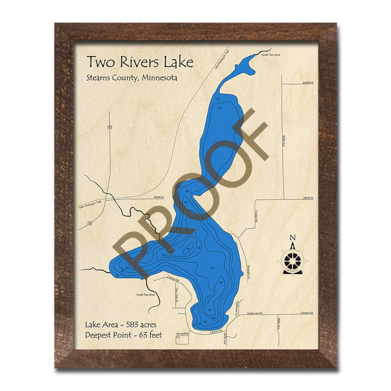 Two Rivers Lake MN 3D Wood Map Custom Nautical Map Cabin | Etsy