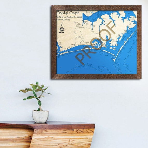 Crystal Coast NC 3D Wood Map Custom Map Nautical Chart | Etsy