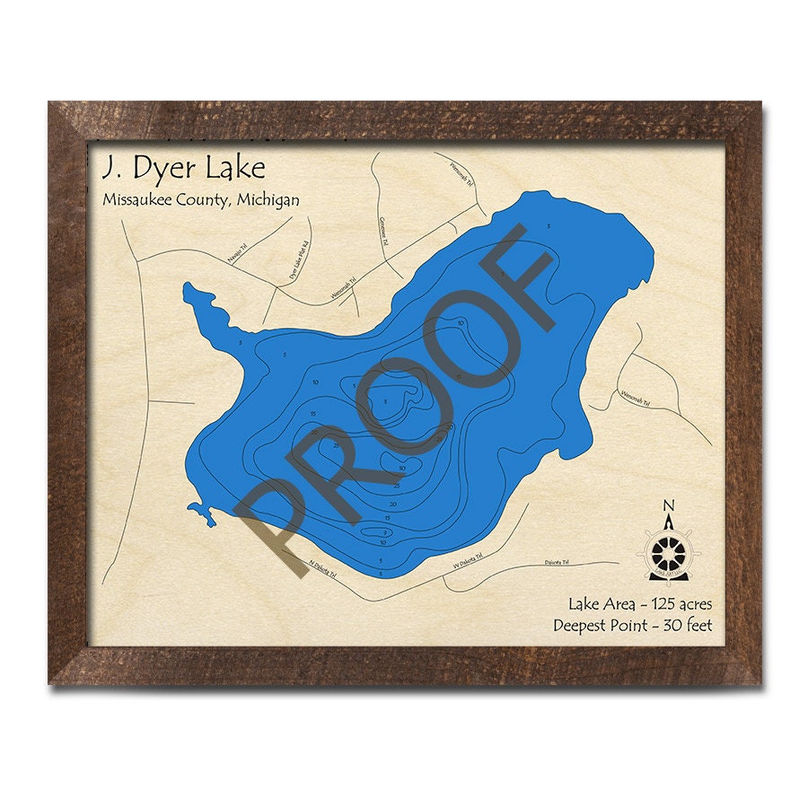J. Dyer Lake MI 3D Wood Map Custom Nautical Map Cabin | Etsy