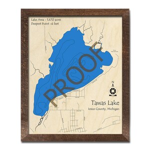 Tawas Lake, MI 3D Wood Carved Map | Custom Nautical Map, Cabin Decor ...