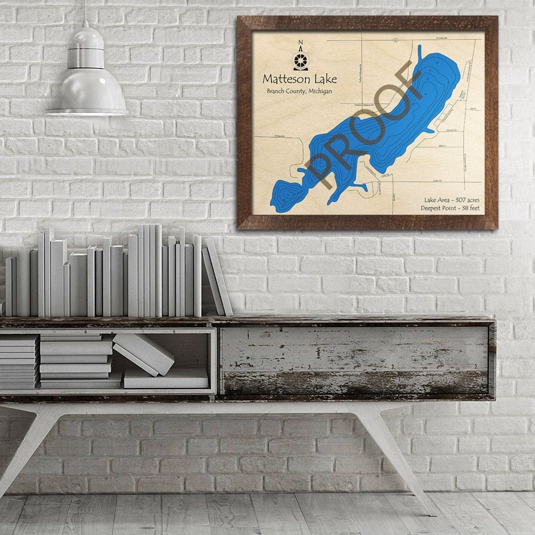 Matteson Lake, MI 3D Wood Map | Custom Nautical Map, Cabin Decor, Lake ...