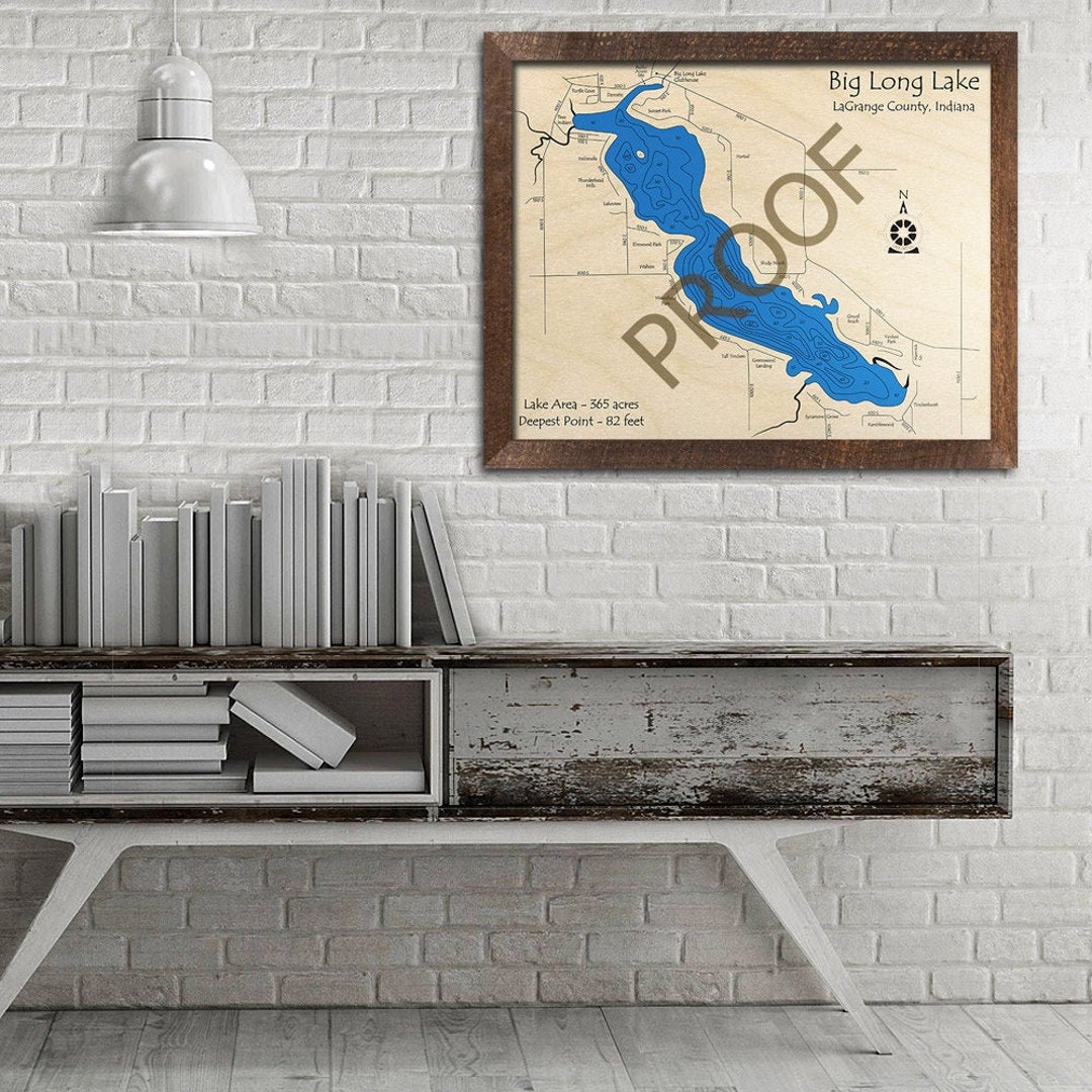 Big Long Lake, Indiana 3D Wood Map | Custom Nautical Map, Cabin Decor ...
