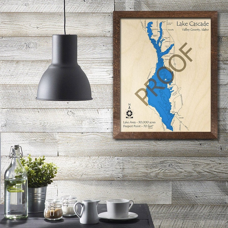 Lake Cascade, ID 3D Wood Map | 3D Depth Chart, Cabin Decor, Lake House ...
