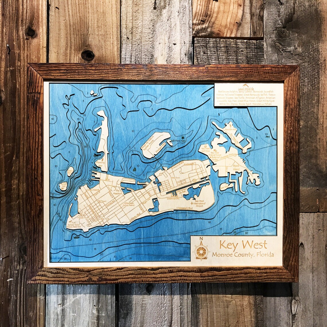 Key West Florida 3D Nautical Wood Map Laser-etched Carved | Etsy