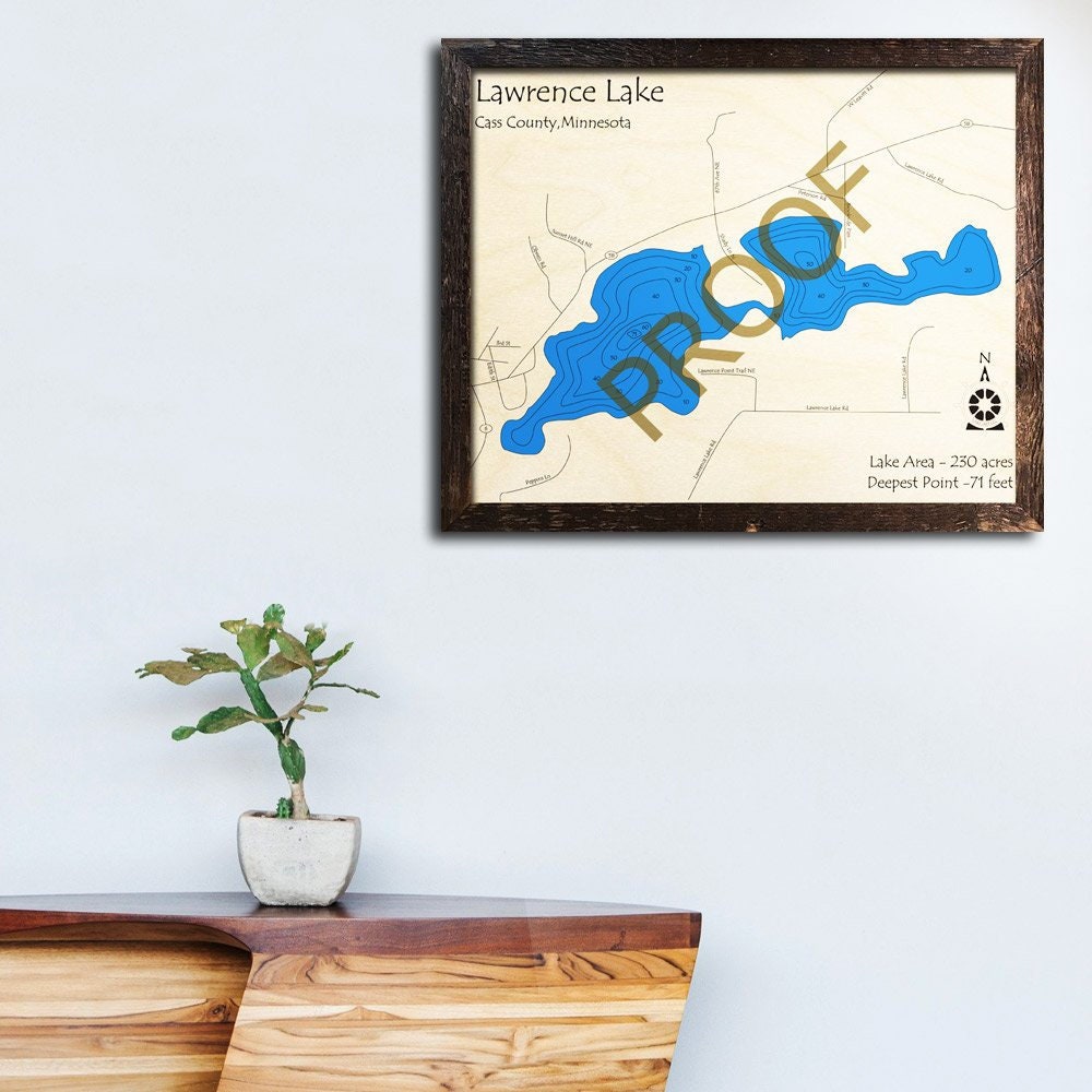 Lawrence Lake, Minnesota 3D Wood Map | Cabin Decor - Lake House Décor ...