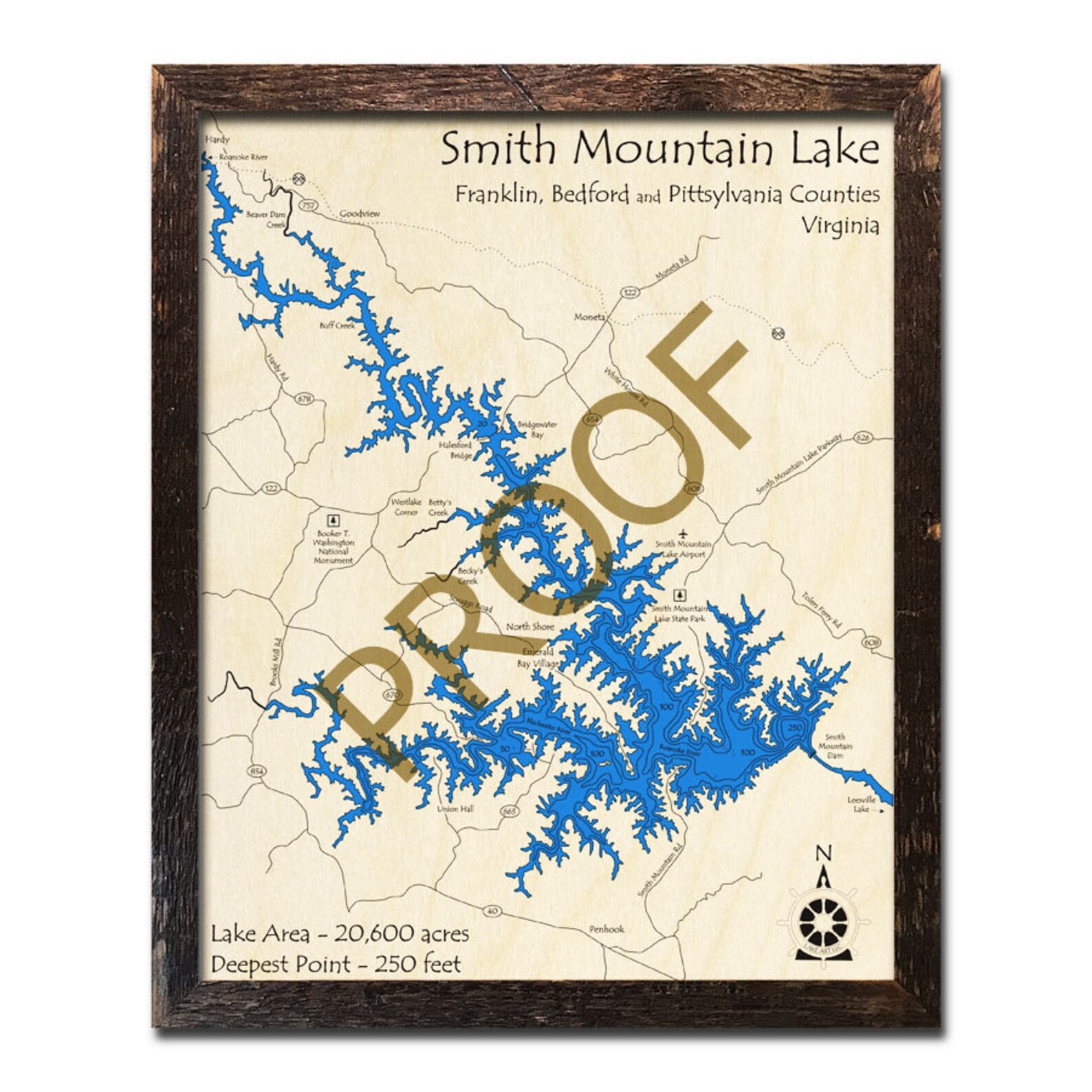 Smith Mountain Lake Virginia 3D Laser-cut Map Topographic - Etsy