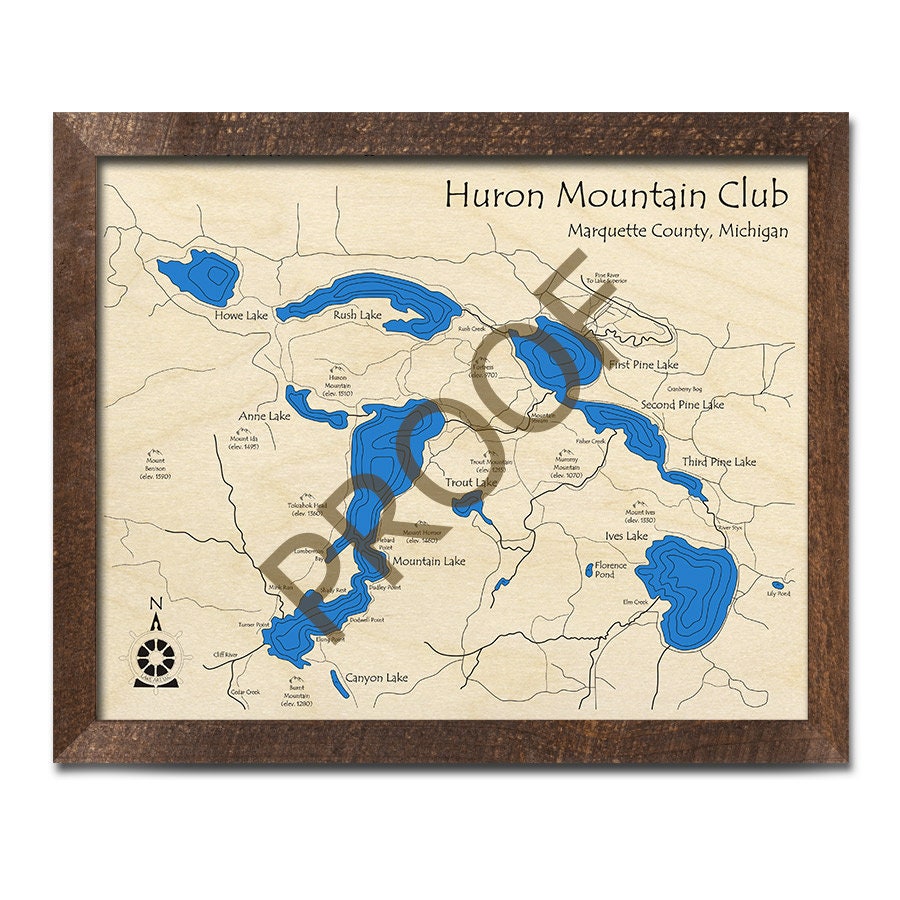 Huron Mountain Club MI 3D Wood Map Custom Nautical Map | Etsy