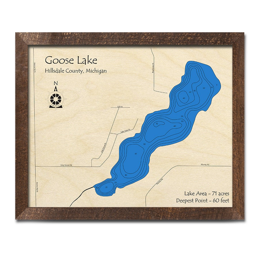 Goose Lake MI 3D Wood Map Custom Nautical Map Cabin Decor | Etsy