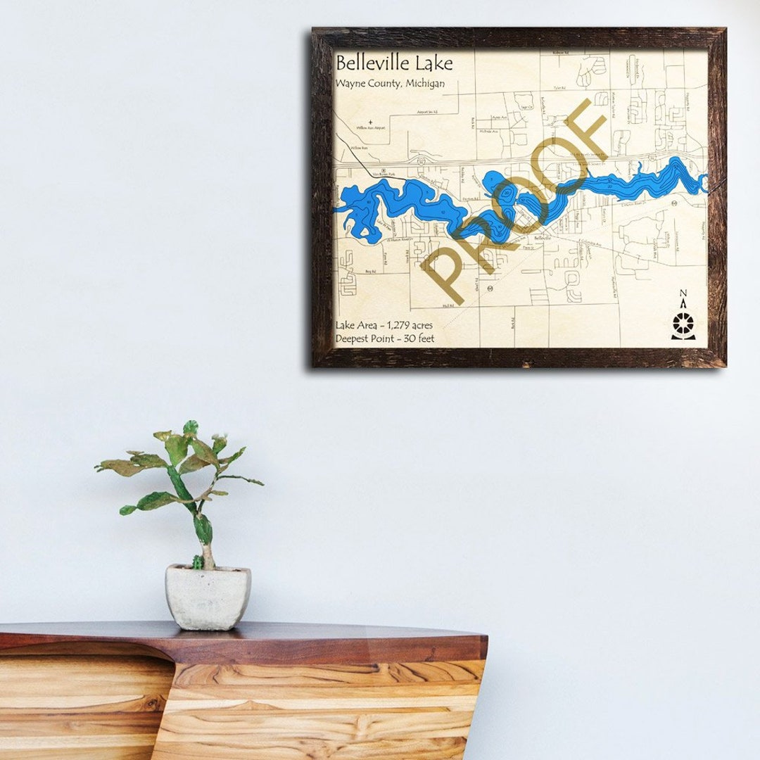 Belleville Lake, Michigan 3D Wood Map | Cabin Decor - Lake House Décor ...