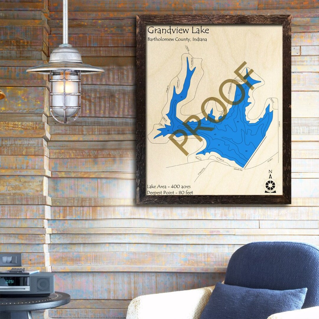 Grandview Lake, Indiana 3D Wood Map | Cabin Decor - Lake House Décor ...
