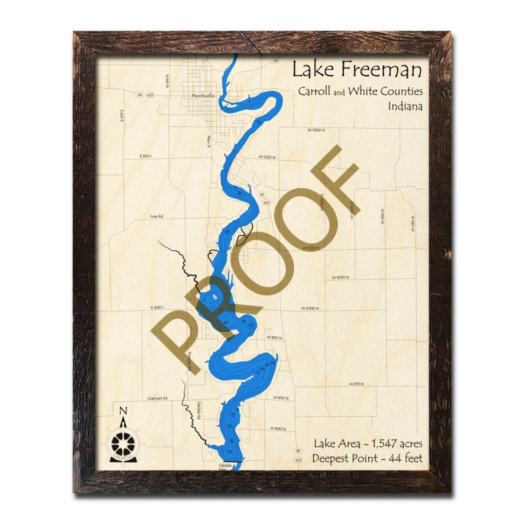 Wooden Lake Freeman Map, Indiana, 3D Wood Map | Custom Cabin Decor ...