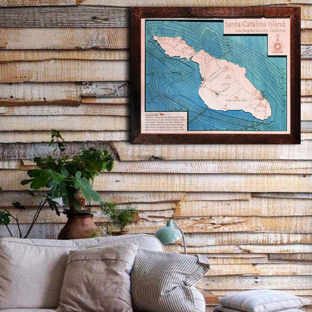 3D Catalina Map Nautical Wood Chart Laser-etched Carved 3D - Etsy