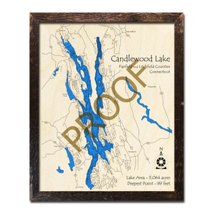 Candlewood Lake, Connecticut 3D Laser-cut Map | Topographic Map ...