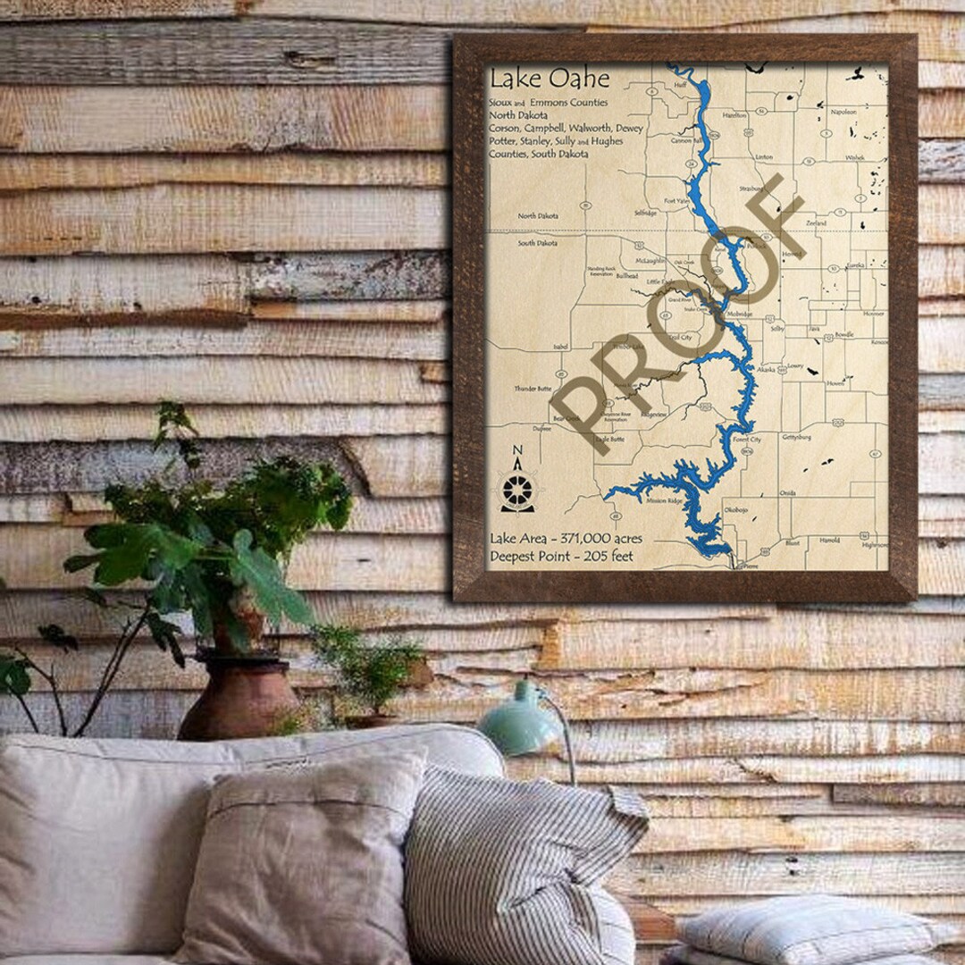 Lake Oahe, SD 3D Wood Map | 3D Depth Map, Cabin Decor, Lake House Decor ...