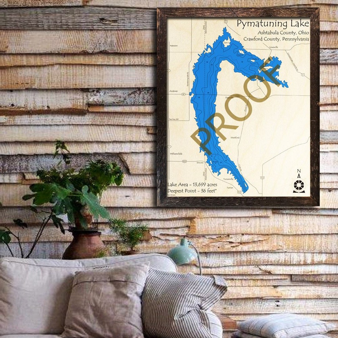 Pymatuning Lake, PA 3D Wood Map | Lake House Décor - Cabin Decor ...