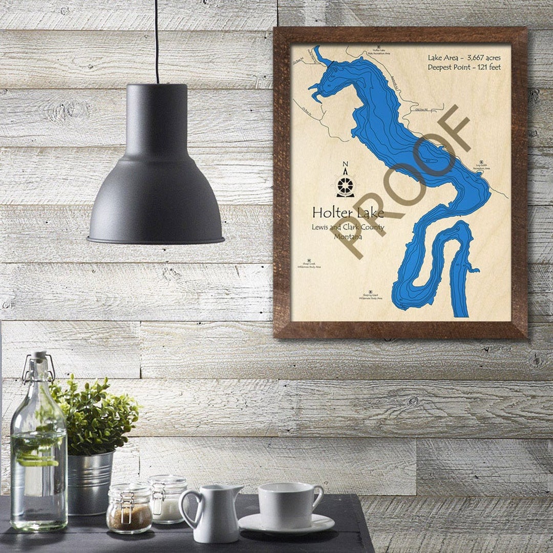 Holter Lake, MT 3D Wood Map | 3D Depth Chart, Cabin Decor, Lake House ...
