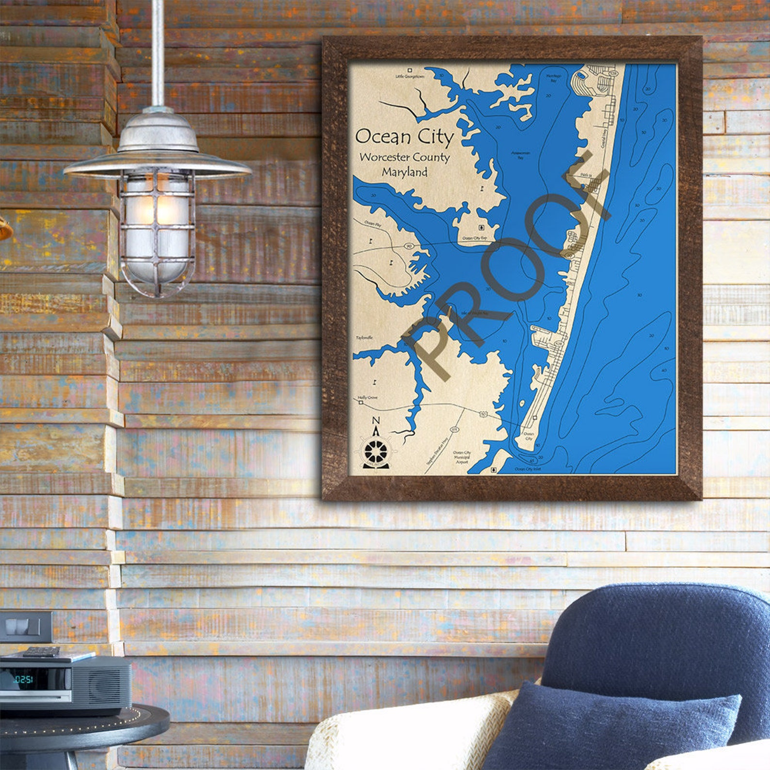 Ocean City Assawoman Bay MD 3D Map Custom Nautical Wood - Etsy