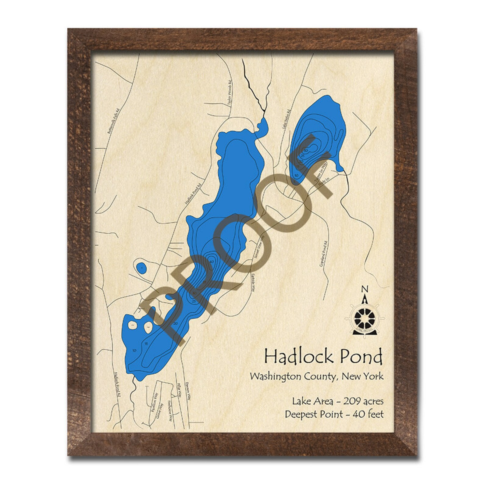 Hadlock Pond NY 3D Wood Map Custom Nautical Chart Cabin | Etsy