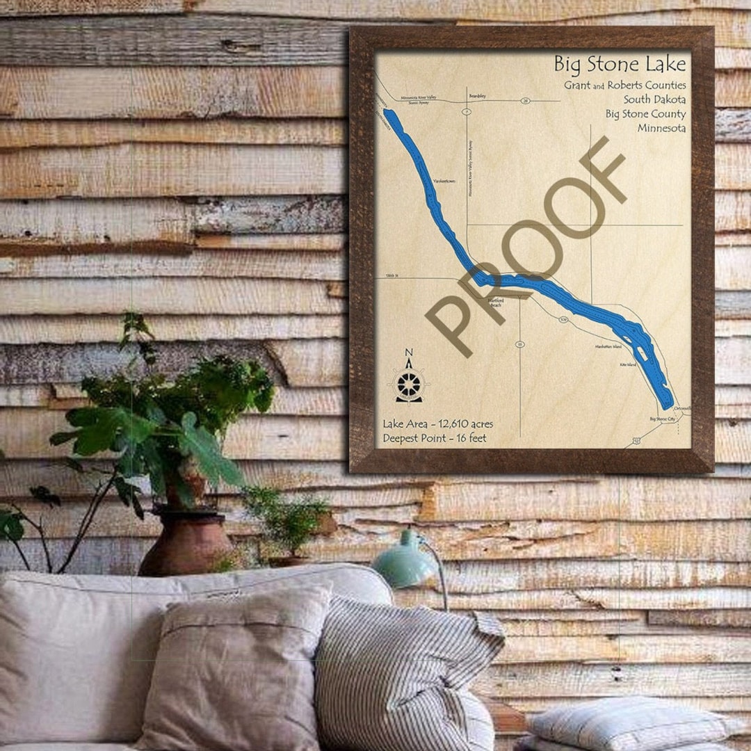 Big Stone Lake, MN 3D Wood Map | Custom Nautical Map, Cabin Decor, Lake ...