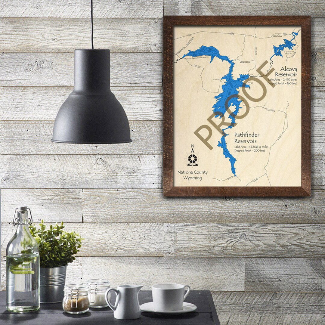 Pathfinder Reservoir & Alcova Reservoir, WY 3D Wood Map | 3D Depth ...