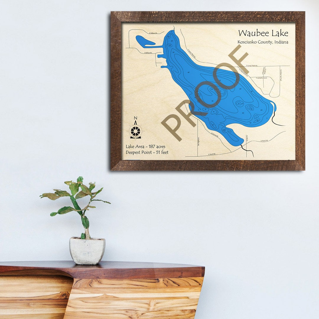 Waubee Lake, Indiana 3D Wood Map | Custom Nautical Map, Cabin Decor ...