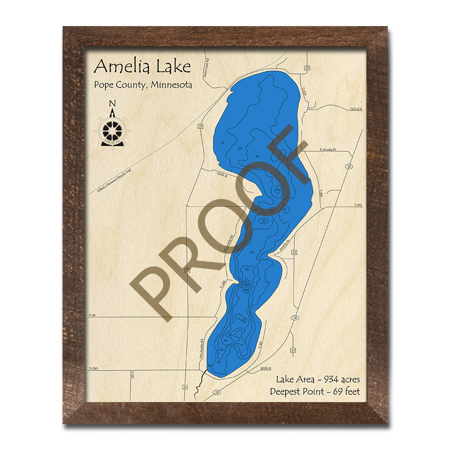 Amelia Lake MN 3D Wood Map Custom Nautical Map Cabin | Etsy