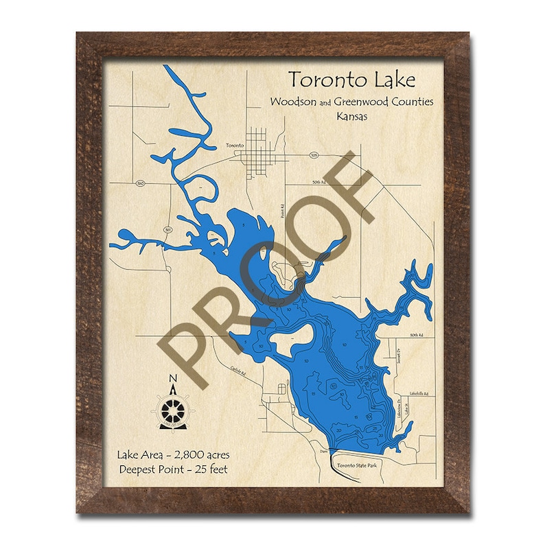 Toronto Lake Kansas 3D Wood Map Custom Nautical Map Cabin - Etsy