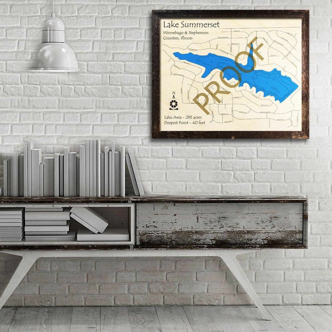 Lake Summerset, IL 3D Wood Map | Custom Cabin Decor - Lake House Décor ...