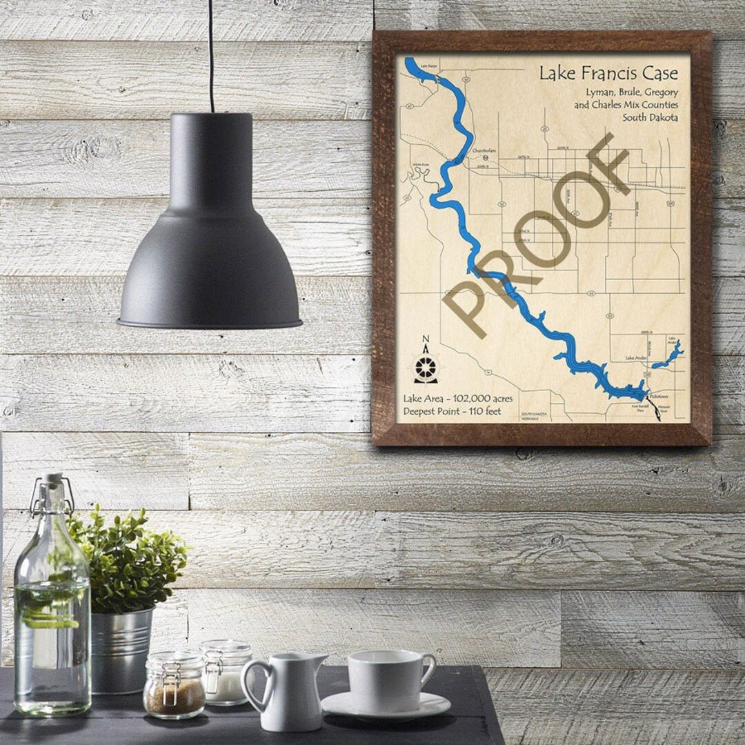 Lake Francis Case, SD 3D Wood Map | 3D Depth Map, Cabin Decor, Lake ...