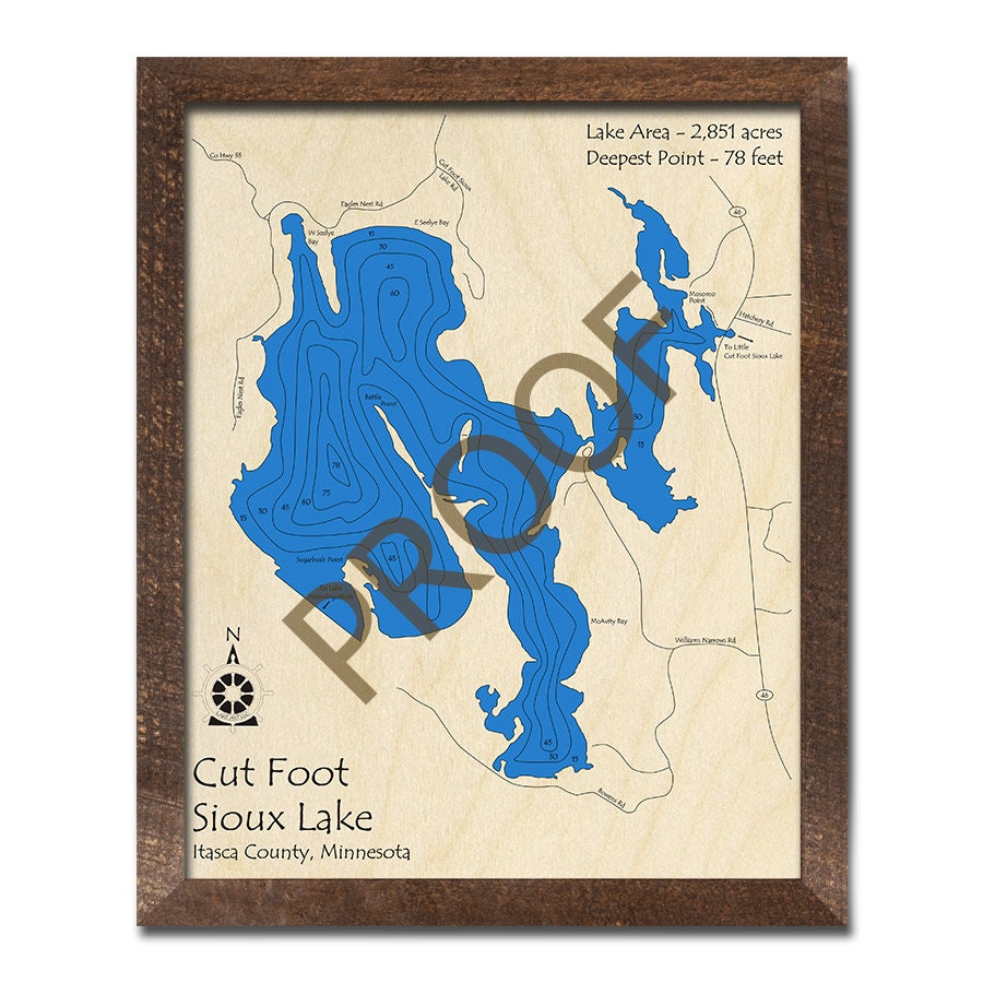 Cut Foot Sioux Lake, MN 3D Wood Map | Custom Nautical Map, Cabin Decor ...
