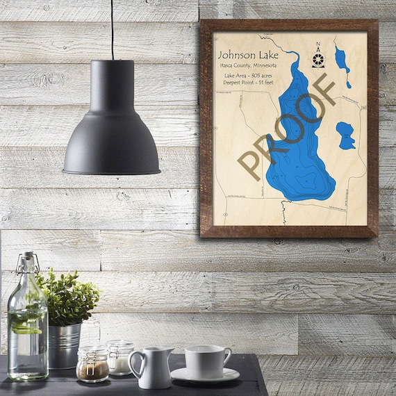 Johnson Lake near Marcell MN 3D Wood Map Custom Nautical - Etsy