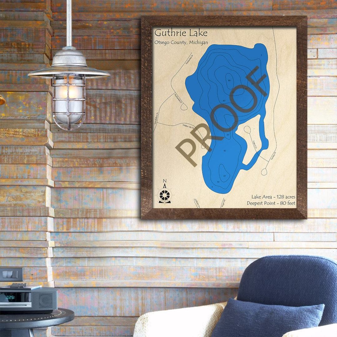 Guthrie Lake, MI 3D Wood Map | Custom Nautical Map, Cabin Decor, Lake ...